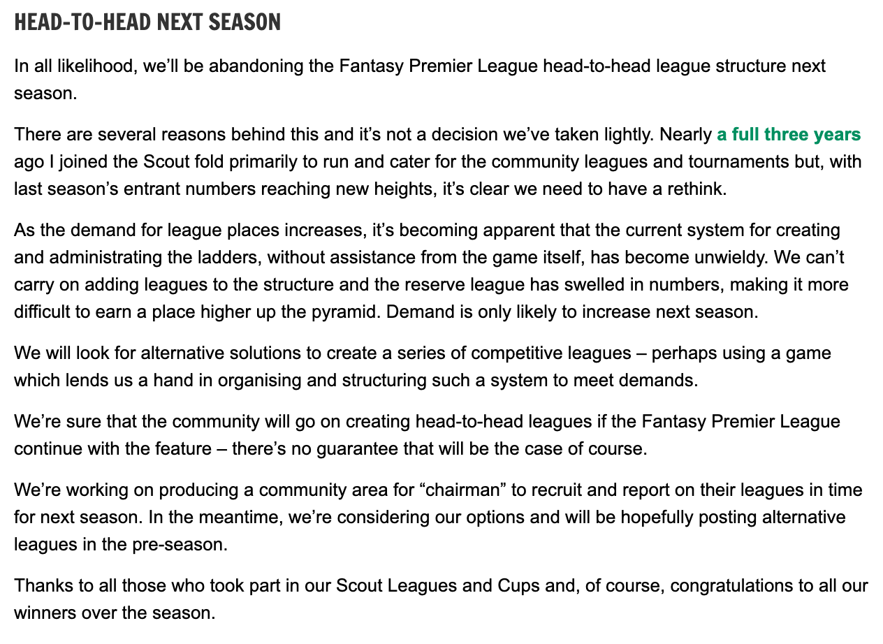 Head-to-Head Leagues - Best FPL Tips, Advice, Team News, Picks, and ...