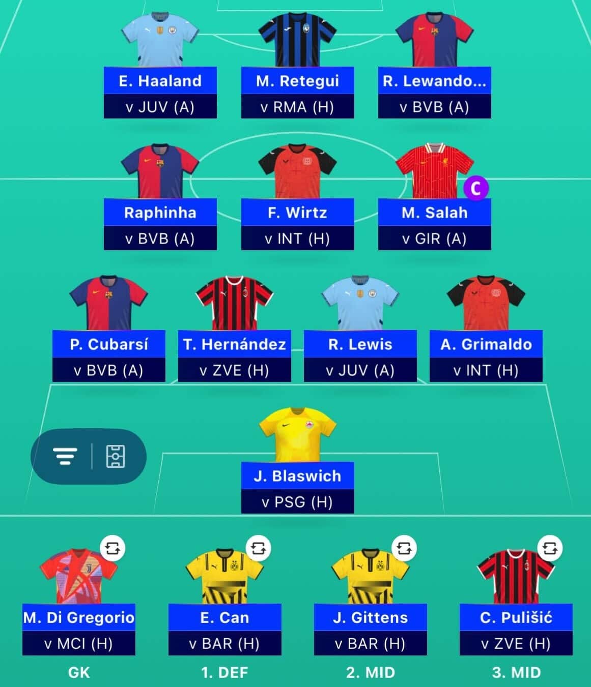 UCL Fantasy Matchday 6 Wildcard team reveal